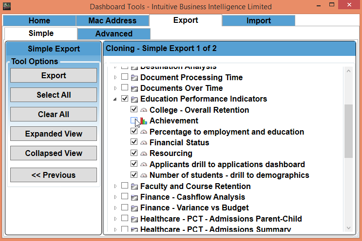 Exporting dashboards