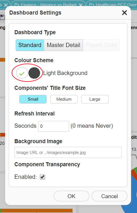 Selecting a dashboard colour scheme